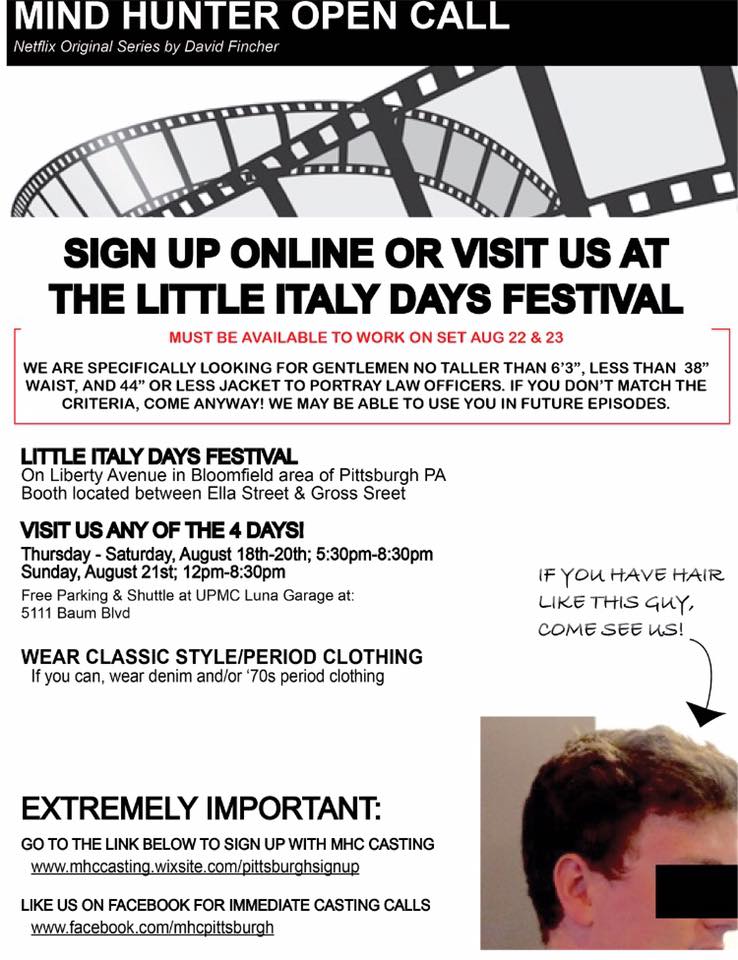 Open Casting Call for Netflix “Mindhunter” Announced in PA Open Casting Call for Netflix “Mindhunter” Announced in PA