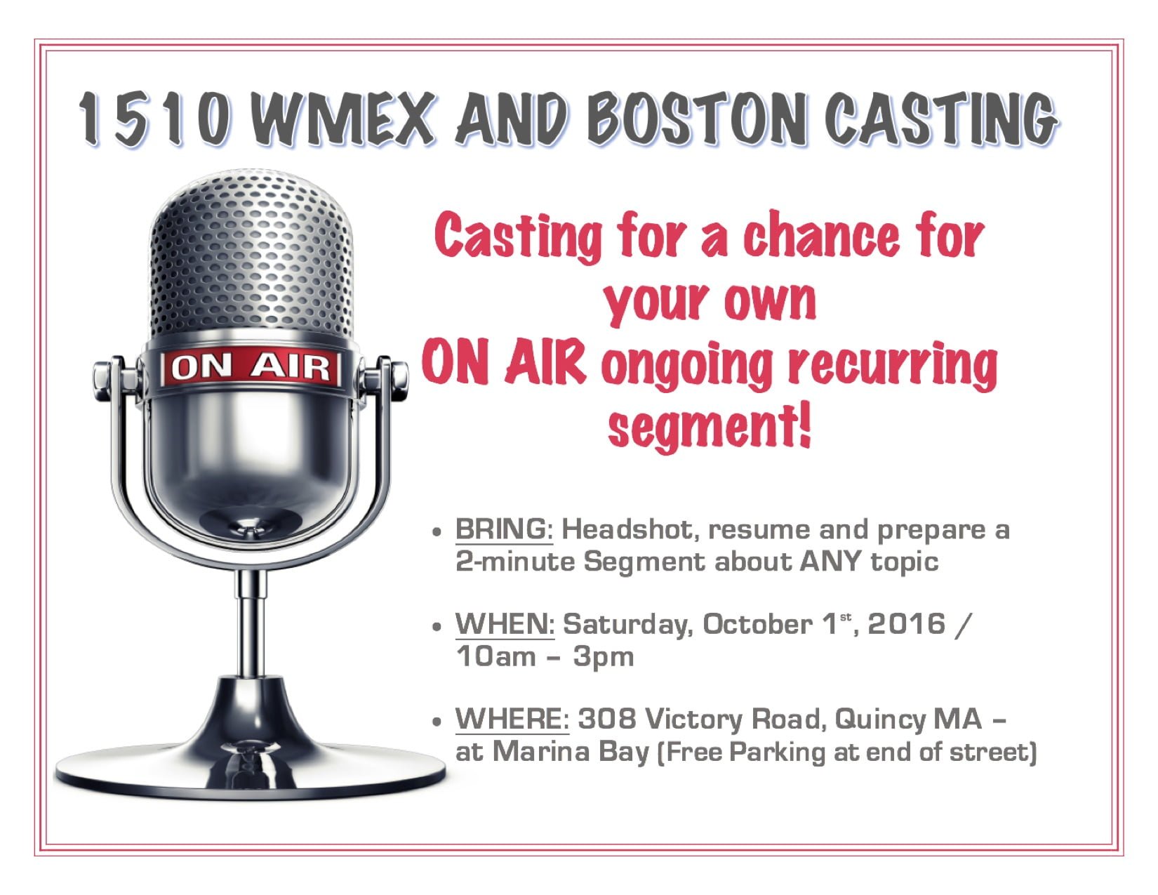 Open Auditions in Boston for New WMEX Radio Personality – Auditions Free