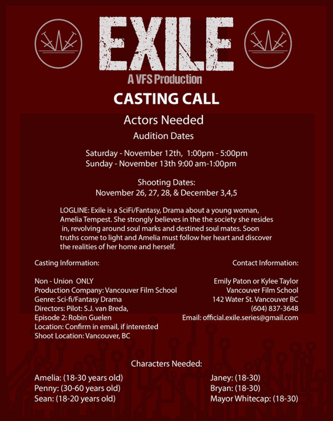 Auditions for Student Film "Exile" in Vancouver BC