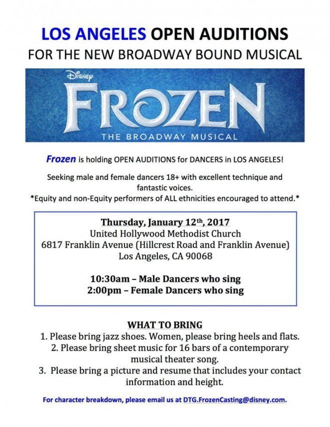 Open Auditions for Disney Frozen Coming to Los Angeles & Chicago