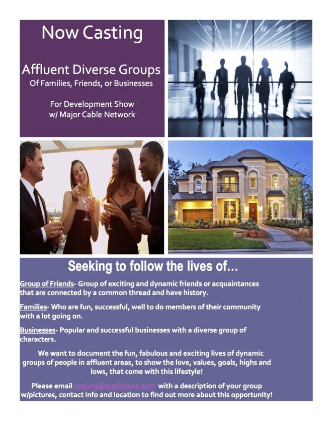 Casting Nationwide For Affluent Diverse Groups Of Families Friends Or Businesses Auditions Free