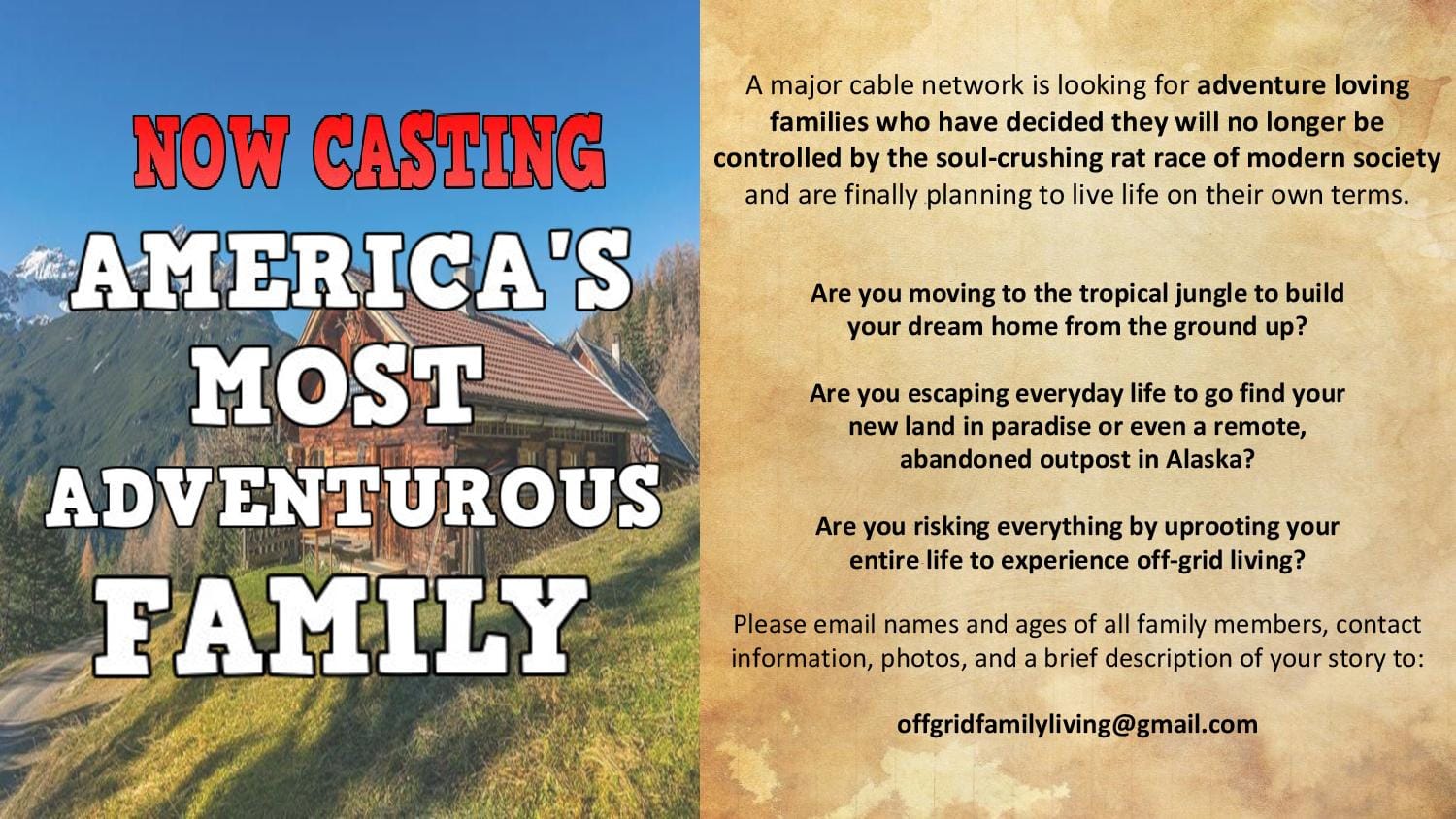 Nationwide Casting Call for Adventurous Families “The Real Swiss Family ...