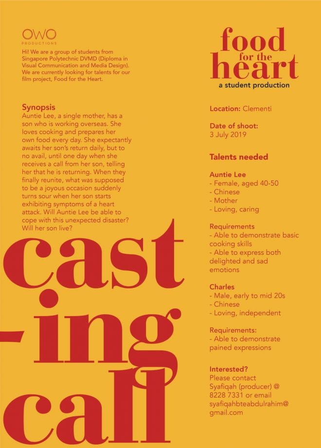 Singapore Auditions for Student Film in Clementi, Singapore