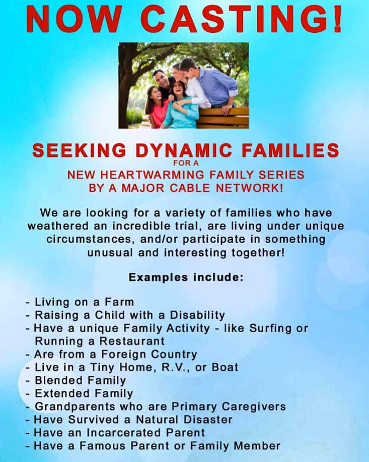 Casting Call For Families For Major Cable Network Tv Show
