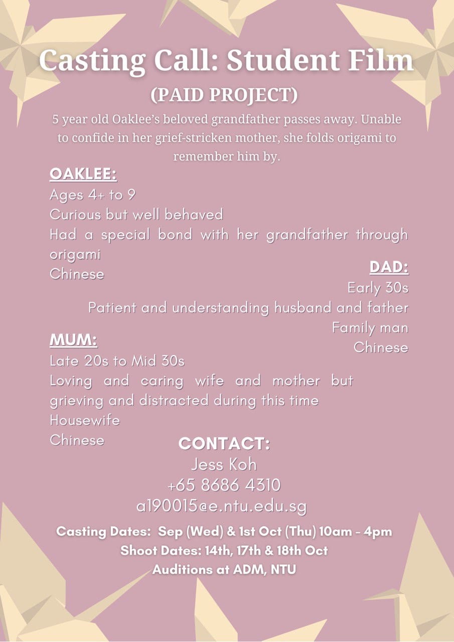 Singapore Area Actors for NTU Student Film