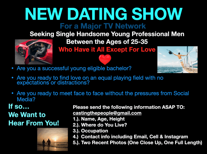 Casting Call for Single Men To Be on a New Reality Dating Show ...