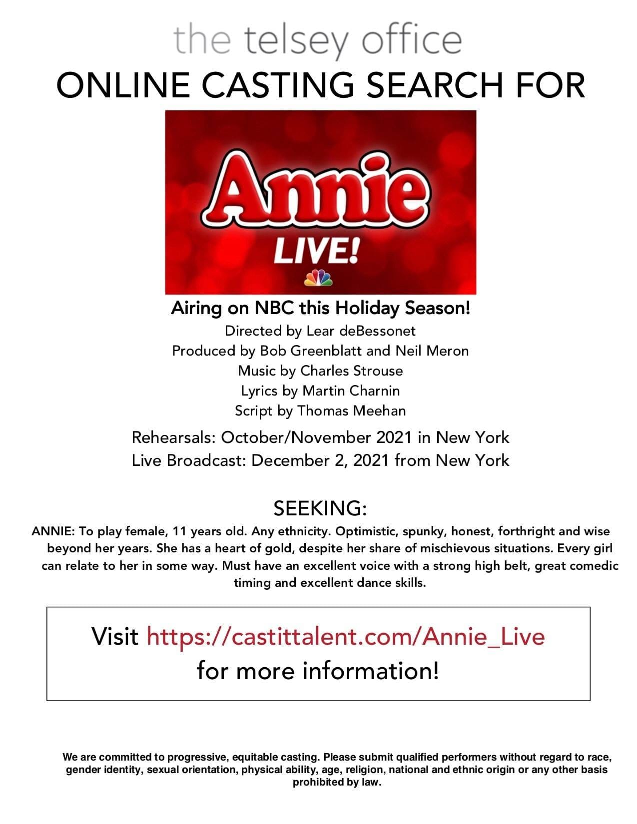 Open Auditions for Kids, NBC's Annie Live!