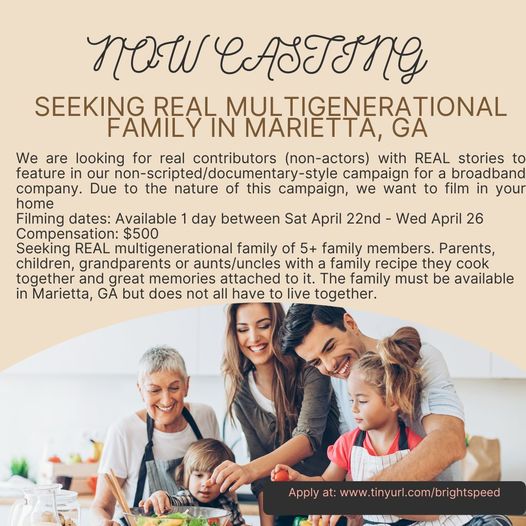 Marietta Georgia Audition For Multigenerational Families For Ad Campaign