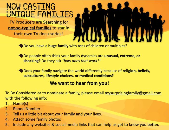 Casting Call For Unique Families Nationwide