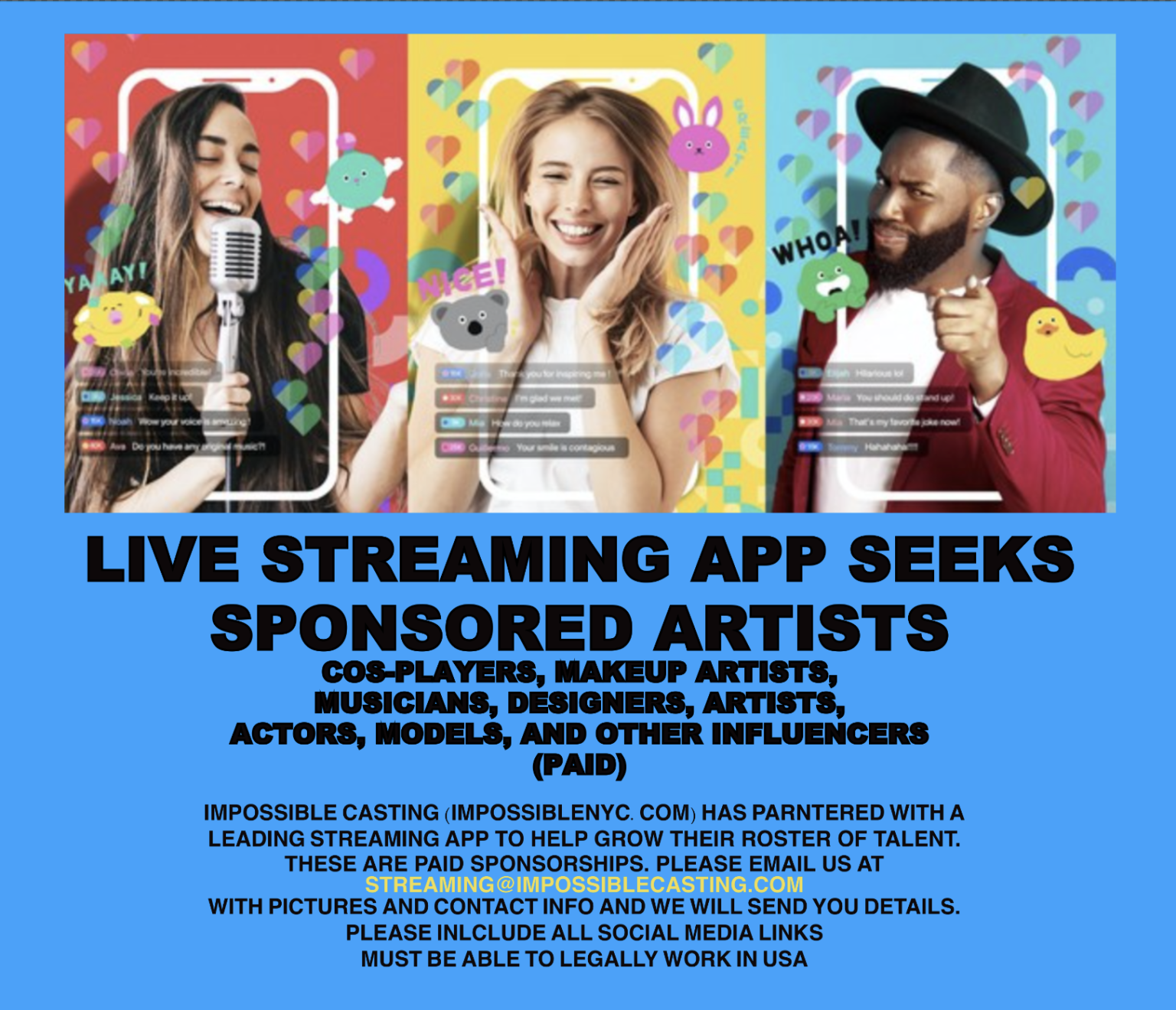 Casting Call Nationwide For Live Streamers