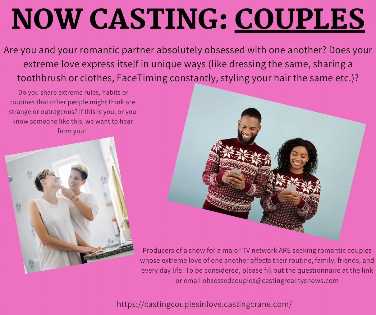 Nationwide Casting Call for Couples Obsessed With Each Other