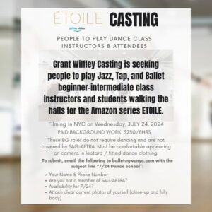 Casting Call for Ages 18 to 70’s in NYC for Amazon Series “Etoile ...