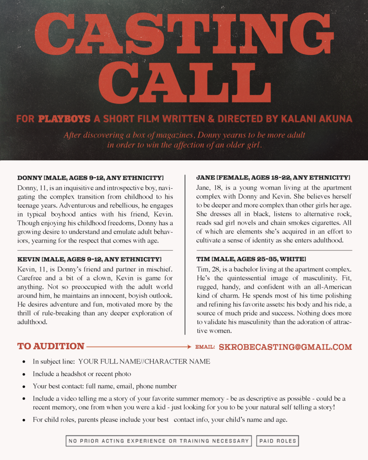 Actor Auditions in New York for Short Indie Film