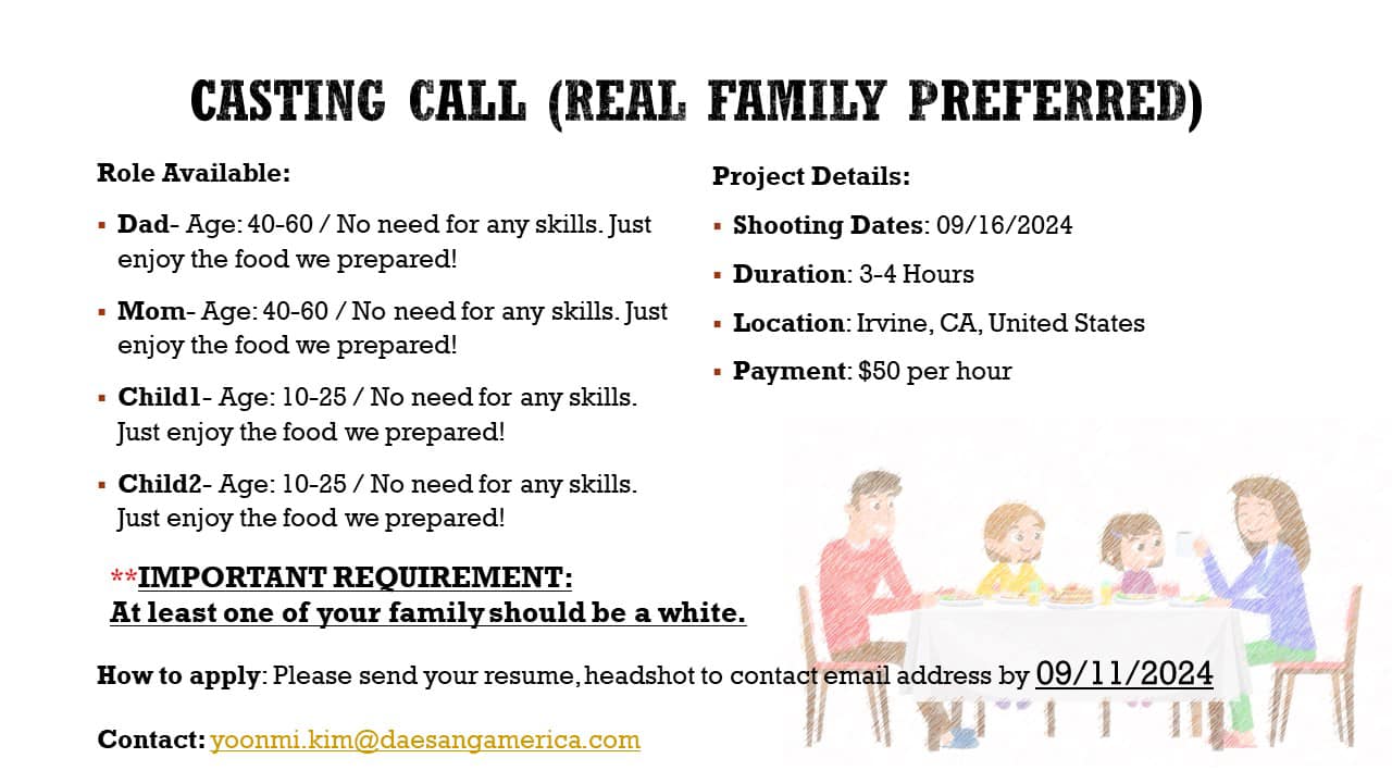 Food Company Casting Families And Actors In Irvine California