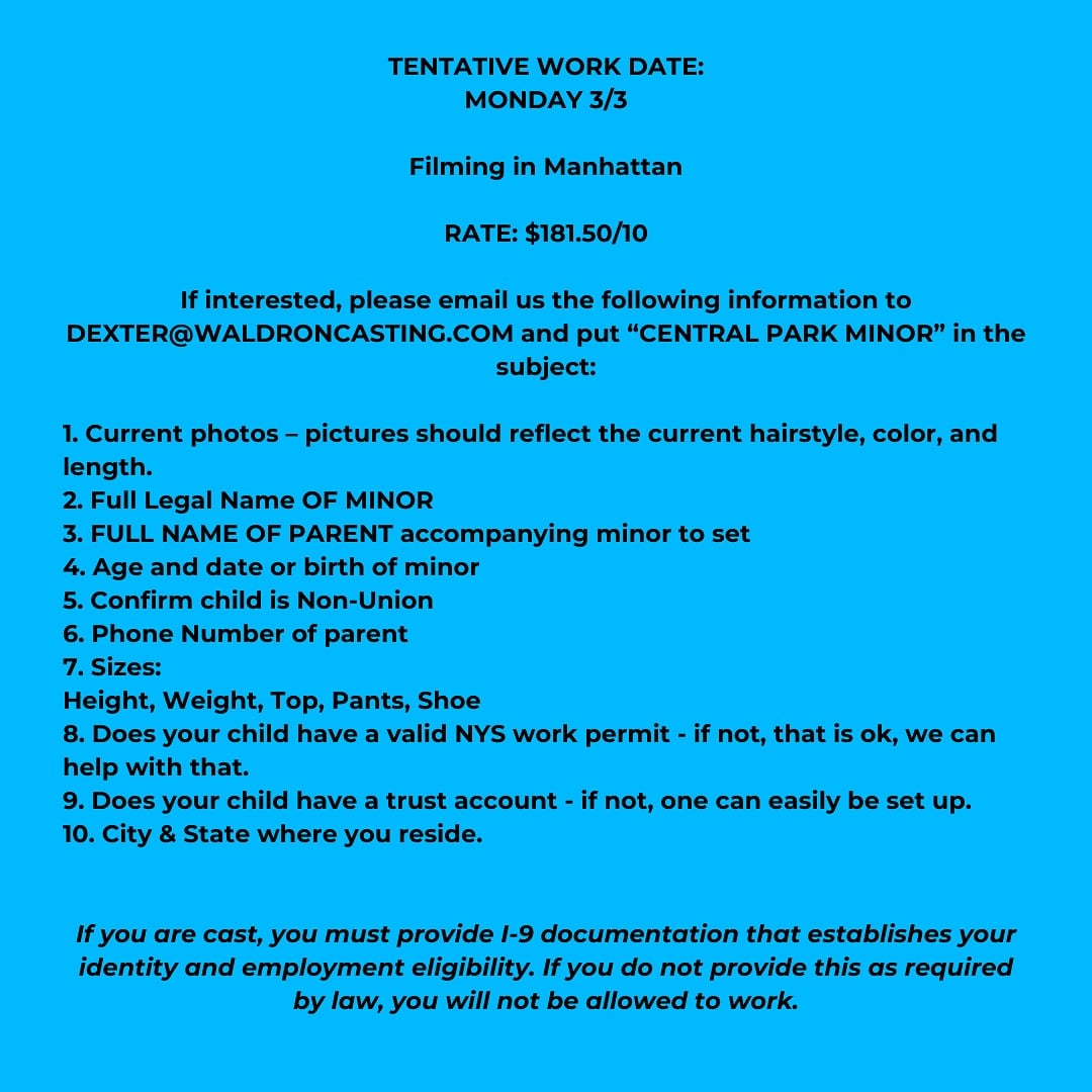 Dexter Resurrection Casting Kids & Babies in Yonkers & NYC