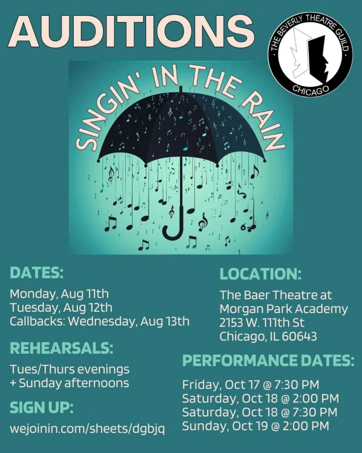 Theater Auditions in Chicago, IL for "Singin' In The Rain"