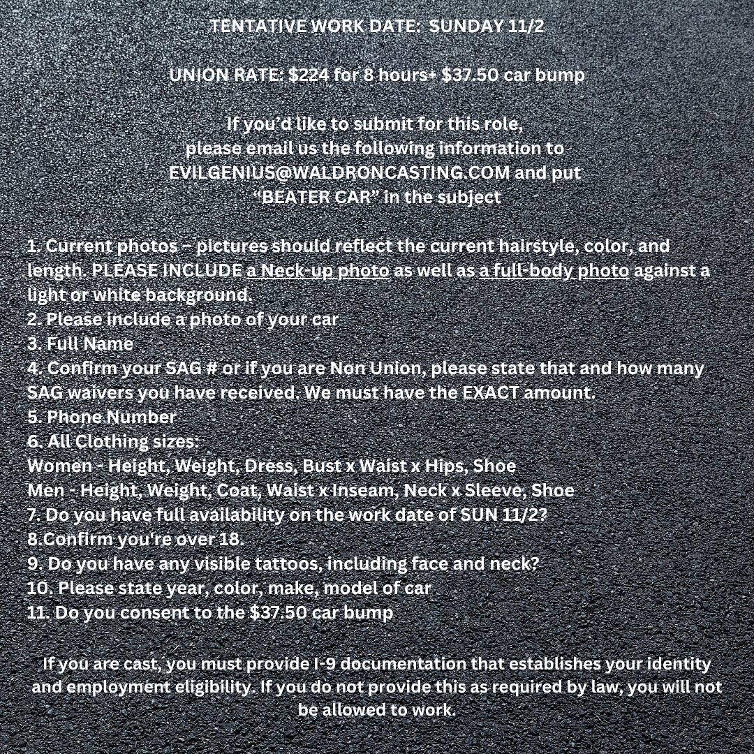 "Evil Genius" Movie Filming in New Jersey Needs Beater Cars