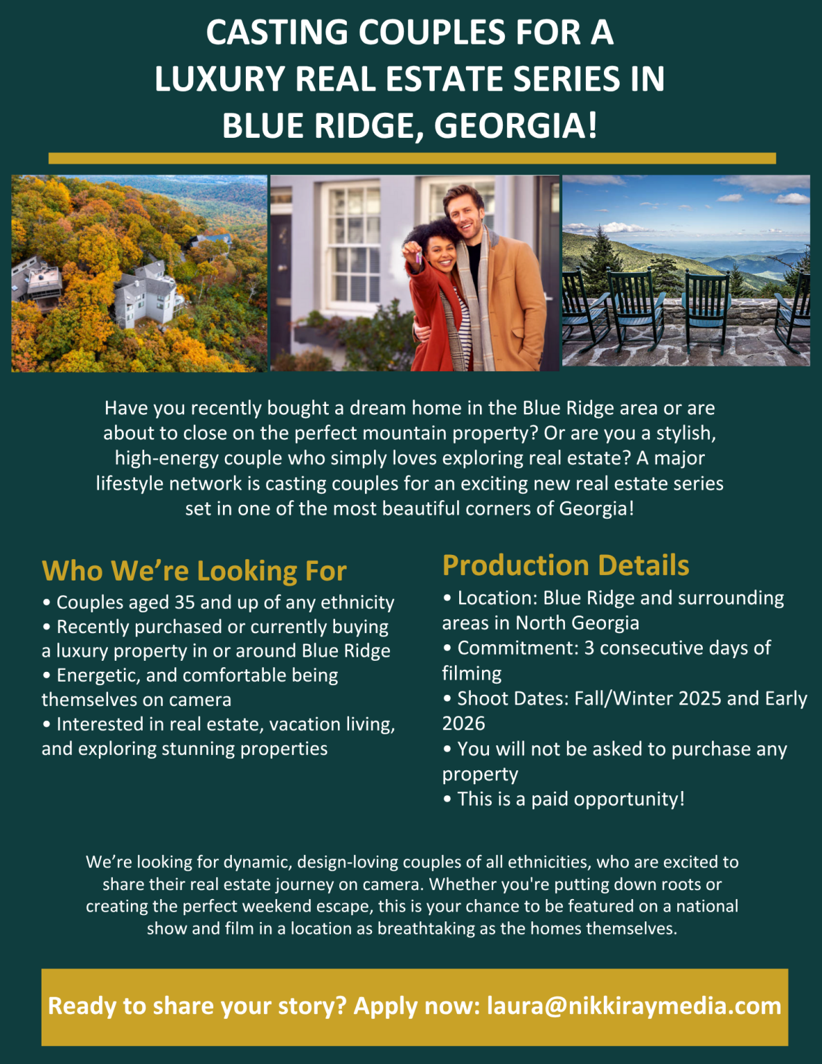Real Estate Series Casting Couples in Georgia's Blue Ridge