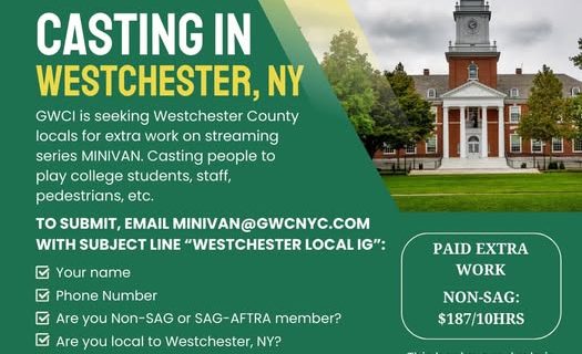 Paid Extras Needed in Westchester, NY for TV Series "Minivan"