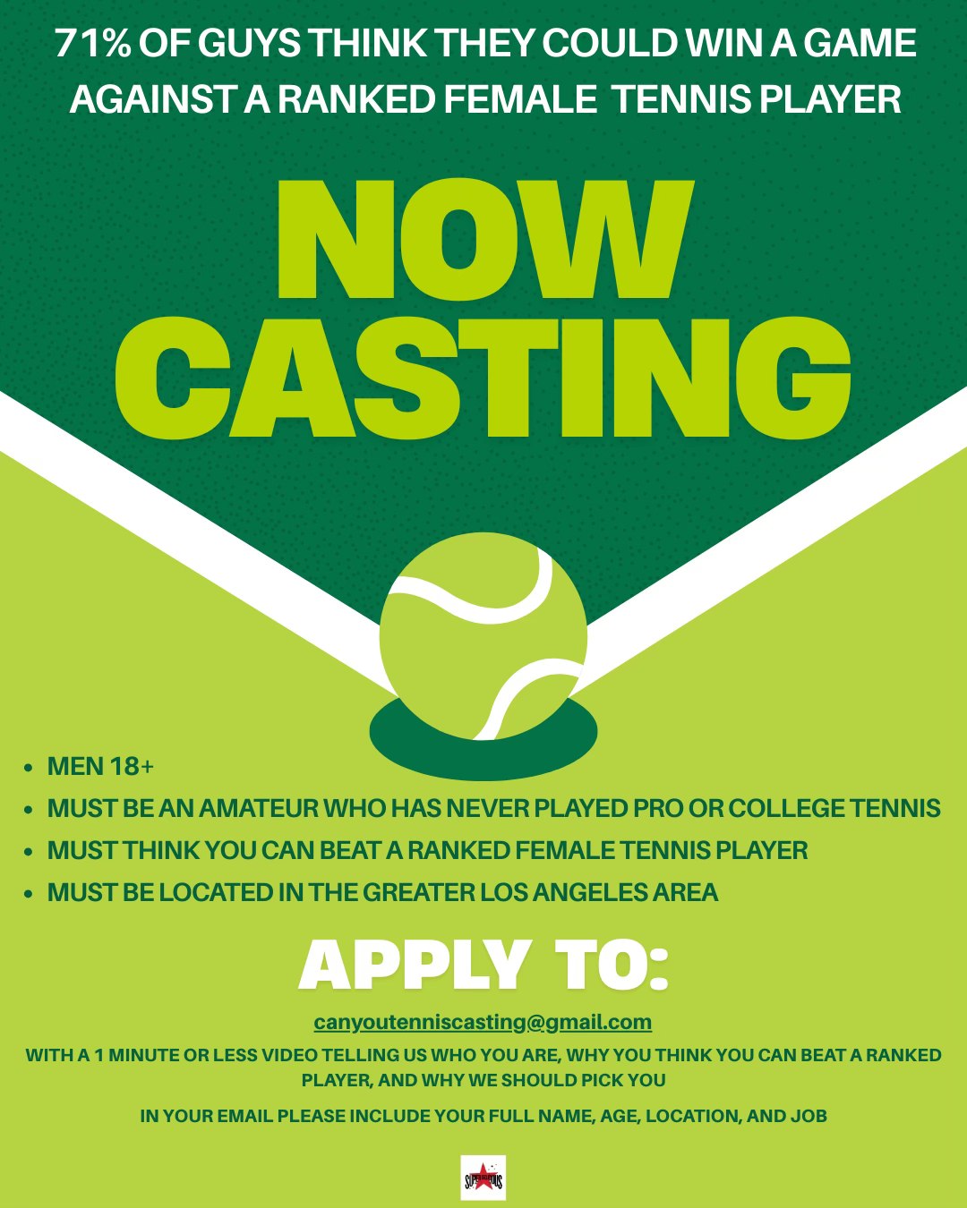 Now Casting Men Who Play Tennis for New Reality Show