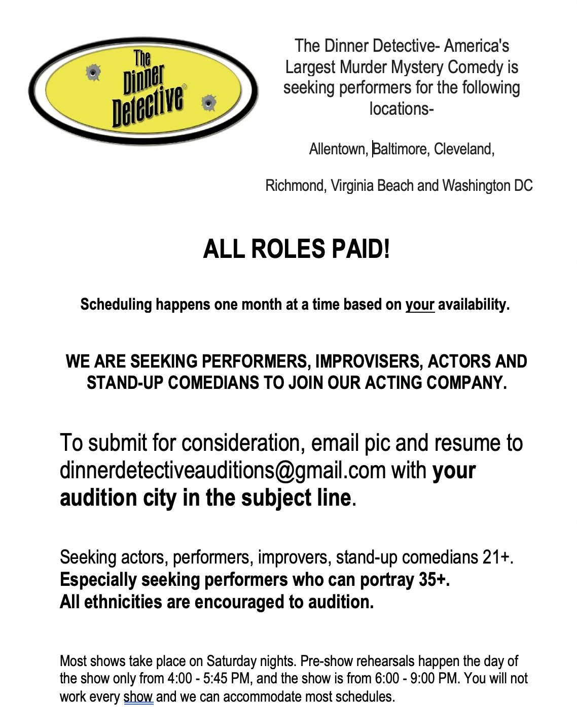 The Dinner Detective Holding Virtual Auditions - Paid Acting Job